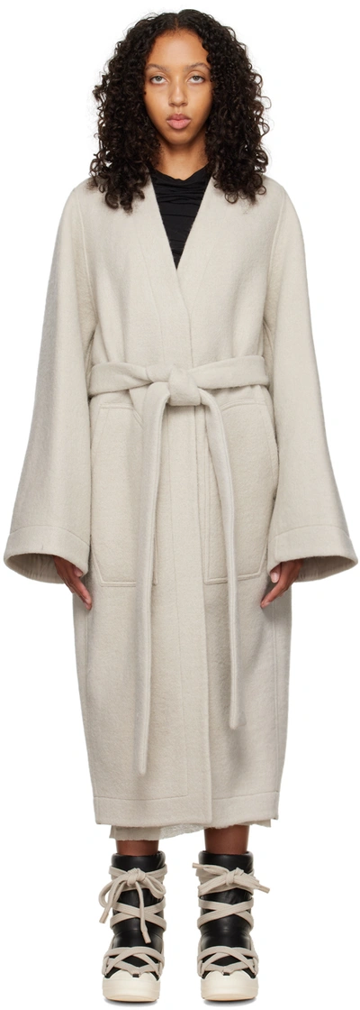 Rick Owens Dagger Robe Coat In Grey Wool In Pink | ModeSens