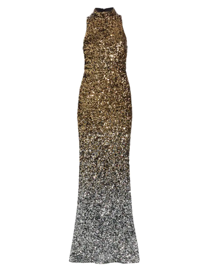 Badgley Mischka Women's Ombre Sequined Gown In Silver Gold | ModeSens