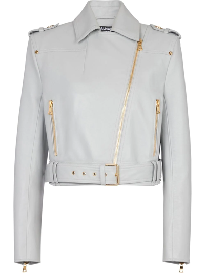 Balmain Zip-up Leather Jacket In Gris Clair | ModeSens