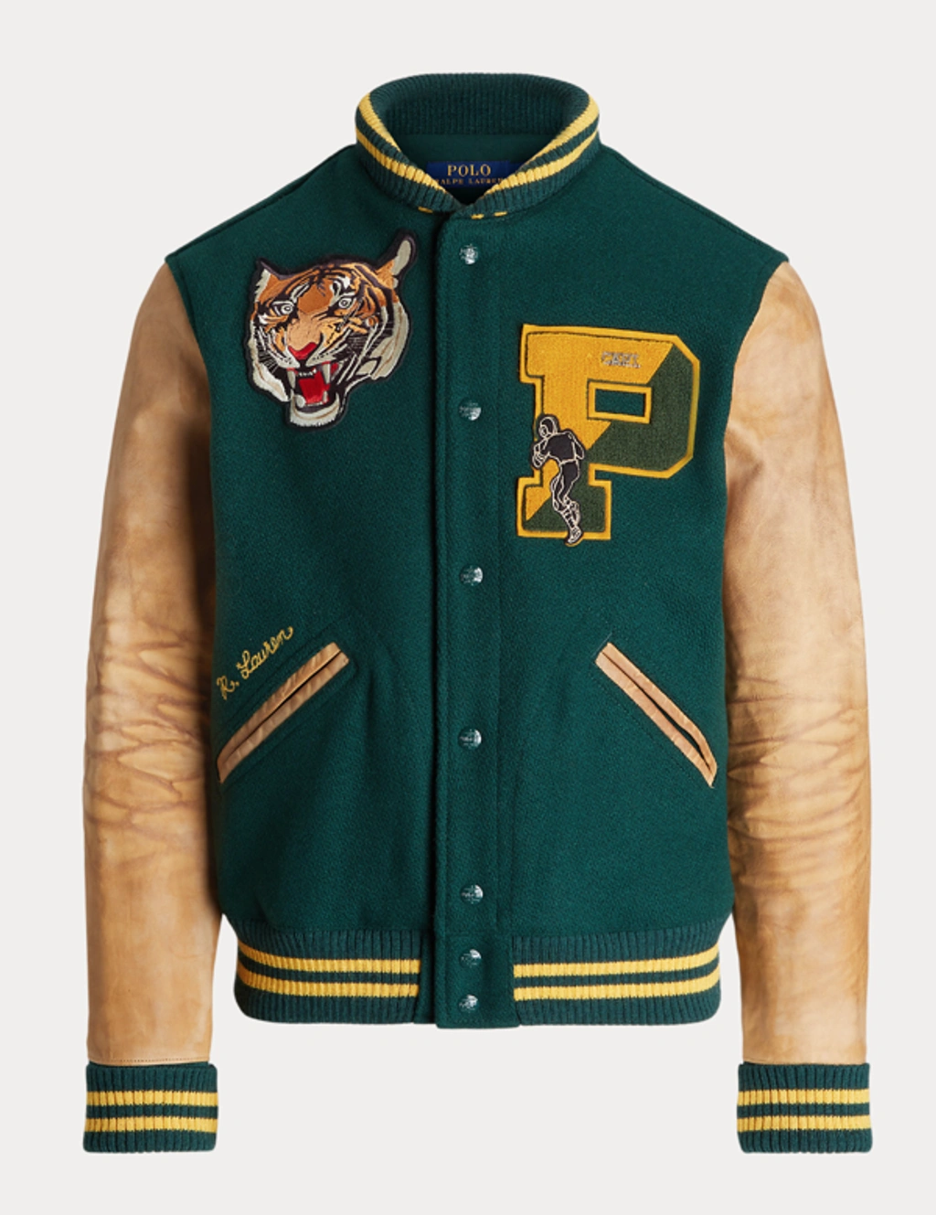 Pre-owned Polo Ralph Lauren Men's Tigers Letterman Varsity Leather ...