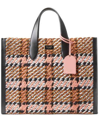 Kate Spade Manhattan Plaid Chunky Woven Fabric Large Tote In Dancer ...