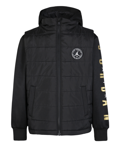 Jordan Kids' Big Boys Hooded 2fer Puffer Jacket In Black,gold-tone ...