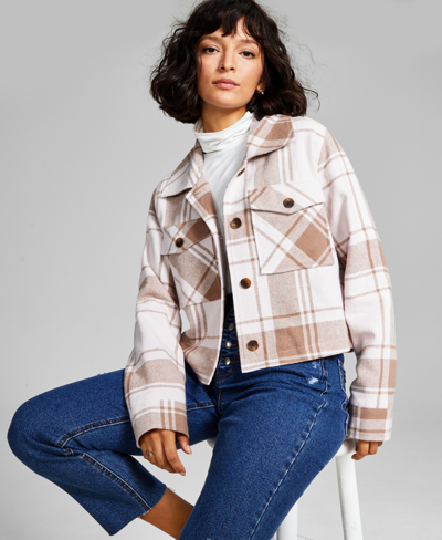 And Now This Women's Cropped Plaid Shacket In Neutral Plaid | ModeSens