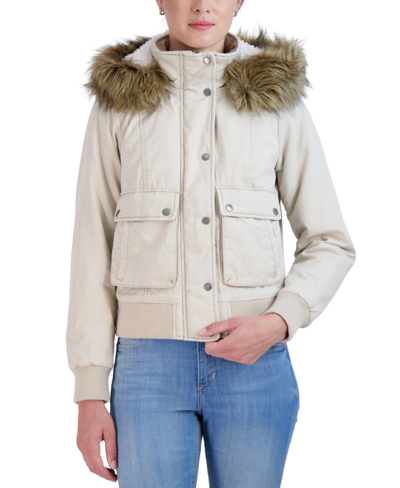 Sebby Junior's Faux-fur Trim Hooded Bomber Jacket In Stone | ModeSens
