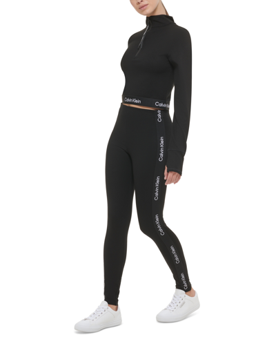 Calvin Klein Performance Women's Logo Elastic Mock Neck Top In Black ...