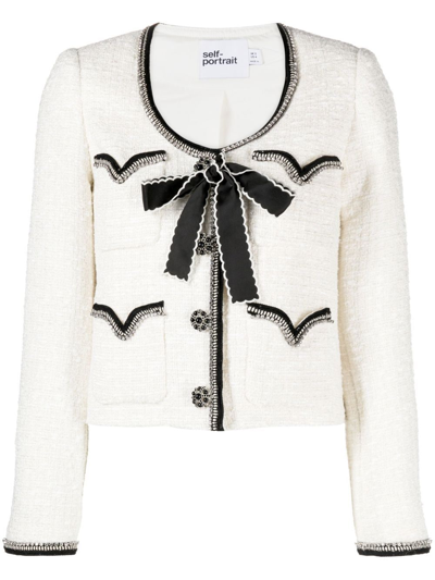Self-portrait Cropped Embellished Satin-trimmed Metallic Bouclé-tweed ...
