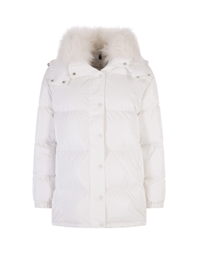 Moncler Woman White Hanau Short Down Jacket In Bianco | ModeSens