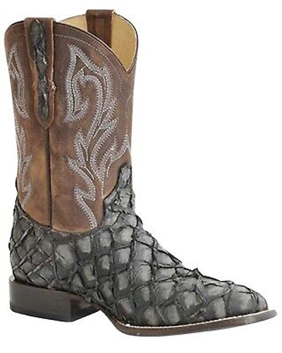 Pre-owned Stetson Men's Predator Pirarucu Vamp Exotic Western Boot - Wide Square Toe Grey In ...