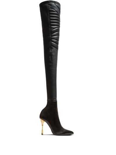Balmain Robin Stretch Leather Over-the-knee Boots In Noir | ModeSens