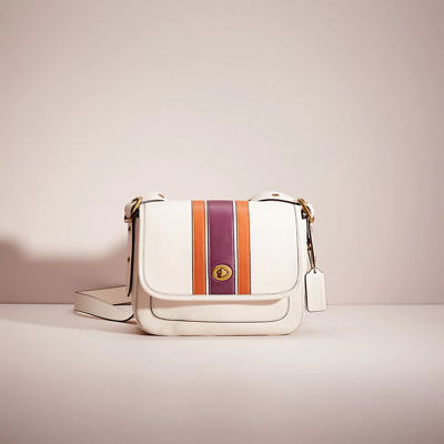Coach Restored Rambler Crossbody With Varsity Stripe In Brass/chalk ...