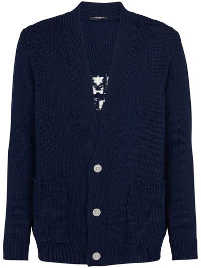 Balmain Paris Logo Knit Cardigan In Bleu Marine Naturel | ModeSens