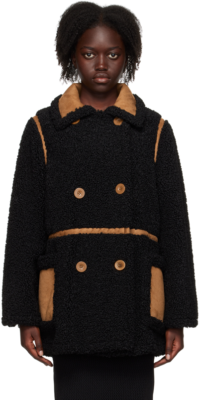 Stand Studio Double-breasted Faux-fur Coat In Black | ModeSens