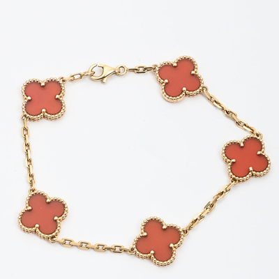 Pre-owned Van Cleef & Arpels Red 18k Yellow Gold Carnelian Vintage ...
