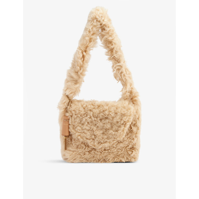 Saint Laurent Oversized Shearling Shoulder Bag In Natural Beige | ModeSens