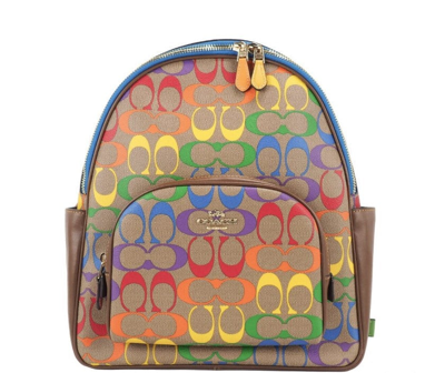 Coach (ca140) Court Signature Rainbow Logo Khaki Multi Medium Backpack ...