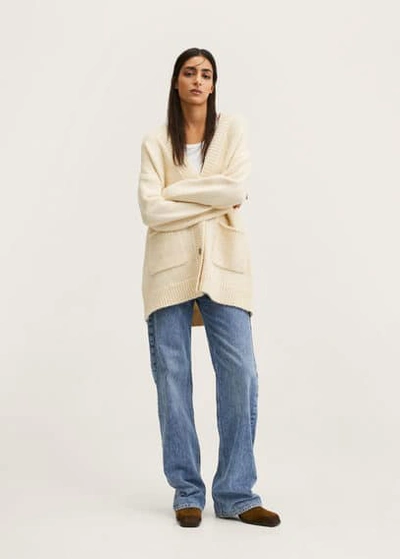 Mango Oversize Patch Pocket Cardigan In Ecru | ModeSens