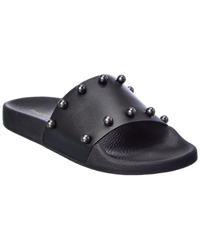 Stuart Weitzman Superstud Leather Pool Slide In Black | ModeSens