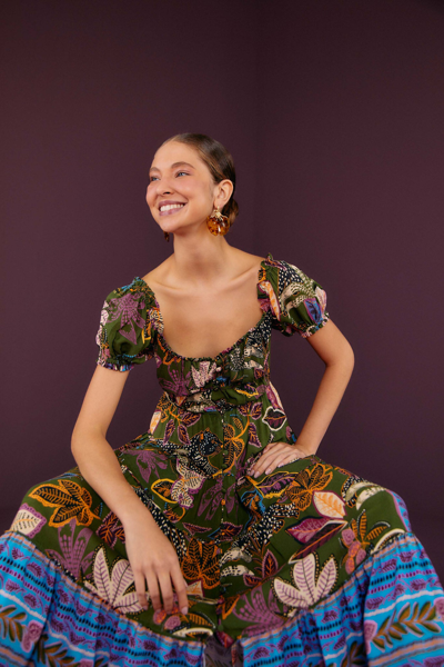 Farm Rio Green Wild Jungle Corset Midi Dress In Wild Jungle Green ...