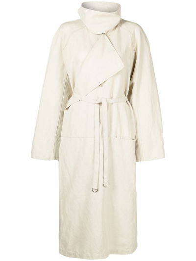 Lemaire Asymmetric Belted Trench Coat In Overcast Grey | ModeSens