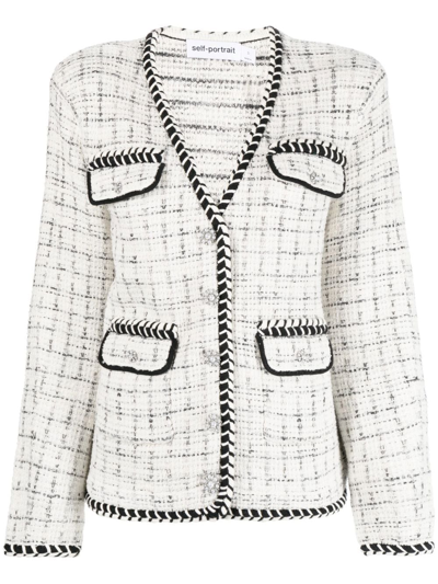 Self-portrait Knit Cardigan In Weiss | ModeSens