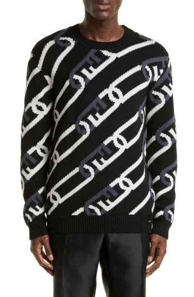 Fendi Logo Chain Print Wool Sweater In Black | ModeSens