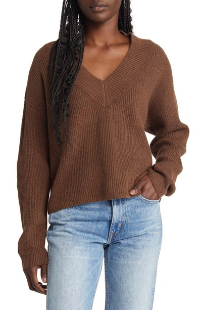 Open Edit Rib Stitch Sweater In Brown Pinecone | ModeSens
