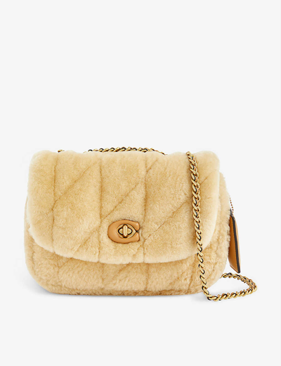 Coach Madison Quilted Shearling And Leather Shoulder Bag In B4/natural ...