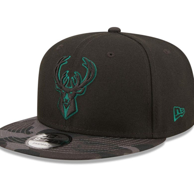 New Era Black Milwaukee Bucks Camo Visor 9fifty Snapback Hat | ModeSens