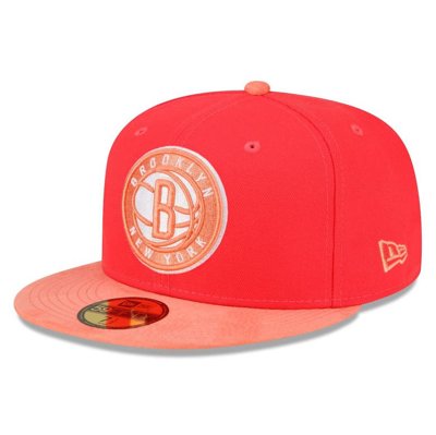 New Era Men's Red, Peach Brooklyn Nets Tonal 59fifty Fitted Hat In Red ...