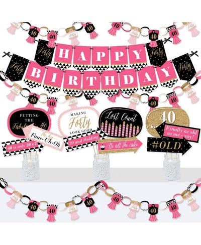 Big Dot Of Happiness Chic 40th Birthday - Pink, Black And Gold - Banner ...