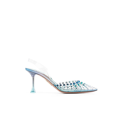 Aquazzura Blue Starburst 75 Leather Slingback Pumps In Sky Blue | ModeSens