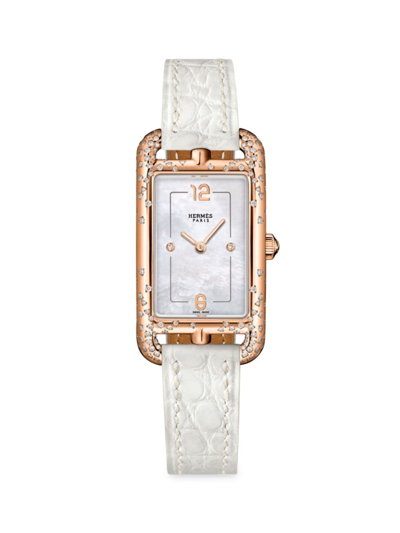Hermes Women's Nantucket 18k Rose Gold, Diamond, & Alligator Leather ...