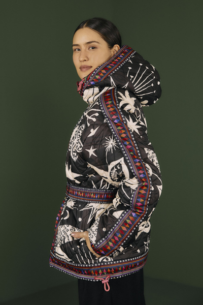 Farm Rio Black & White Cerrado Sky Reversible Puffer Jacket In Multi ...
