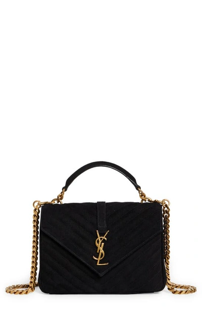 Saint Laurent College Medium Ysl Corduroy Shoulder Bag In Nero | ModeSens
