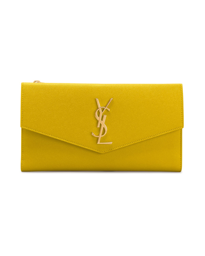 Saint Laurent Ysl Leather Envelope Wallet In Light Chartreuse | ModeSens