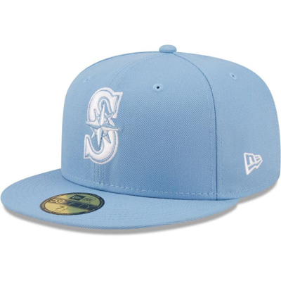 New Era Sky Blue Seattle Mariners Logo White 59fifty Fitted Hat In ...