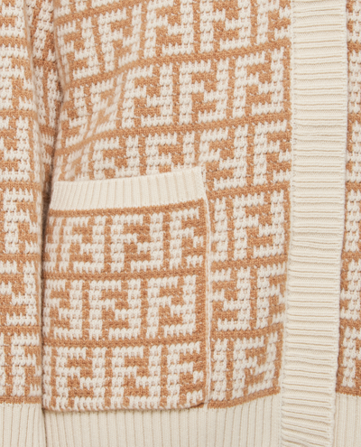 Fendi Ff Crocheted Cashmere Cardigan In Nude & Neutrals | ModeSens