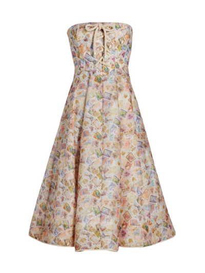 Zimmermann Lace-up Printed Linen And Silk-blend Midi Dress In Stamp ...