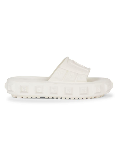 Balmain Women's Logo-embossed Pool Slides In White | ModeSens