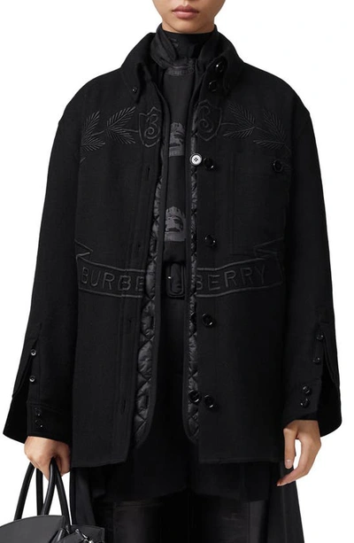 Burberry Embroidered Oak Leaf Crest Wool Jacket In Black | ModeSens
