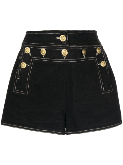 Pre-owned Chanel 1990-2000s Cc-buttons Denim Shorts In Black | ModeSens