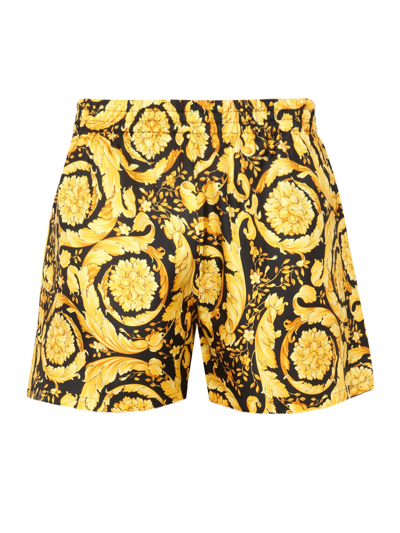 Versace Baroque Print Silk Twill Shorts In Multicolour | ModeSens