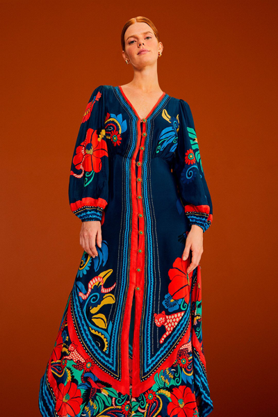 Farm Rio Blue Vintage Forest Midi Dress In Vintage Forest Blue | ModeSens