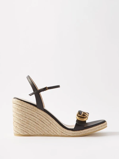 Gucci Gg 95 Leather Espadrille Wedges In Black | ModeSens