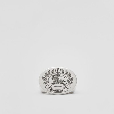 Burberry Engraved Ekd Palladium-plated Signet Ring In Vintage Steel ...