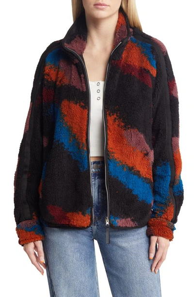 Thread & Supply Patterned High Pile Fleece Jacket In Black Multi Brush ...