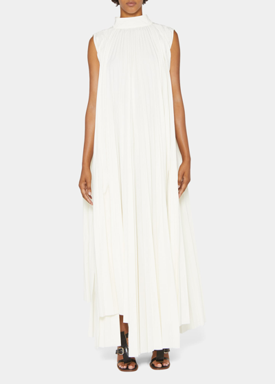 Plan C High-neck Asymmetric Pleated Long Dress In White | ModeSens