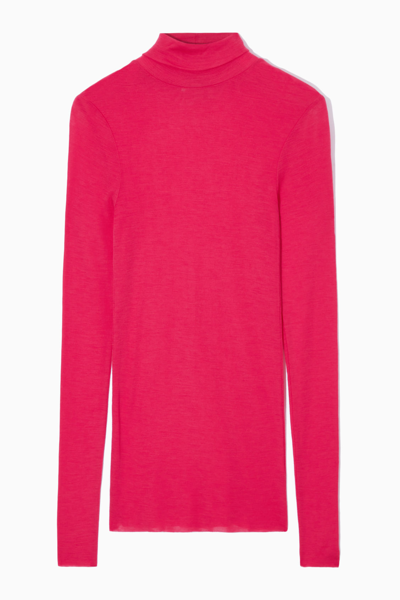 Cos Slim-fit Merino Wool Turtleneck Top In Pink | ModeSens