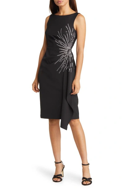 Eliza J Crystal Detail Side Ruched Sheath Dress In Black | ModeSens