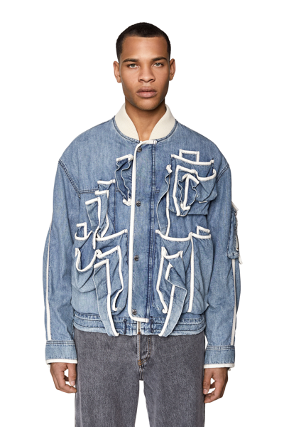 Diesel Denim Bomber With Binding In Blue | ModeSens